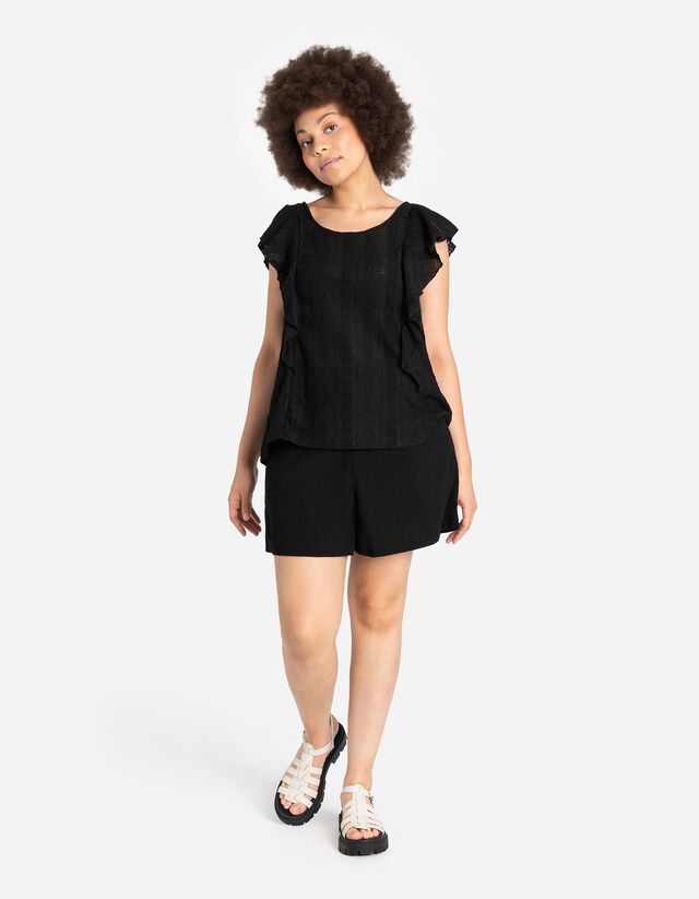 Short - Materiaalmix - Zwart - Takko Fashion