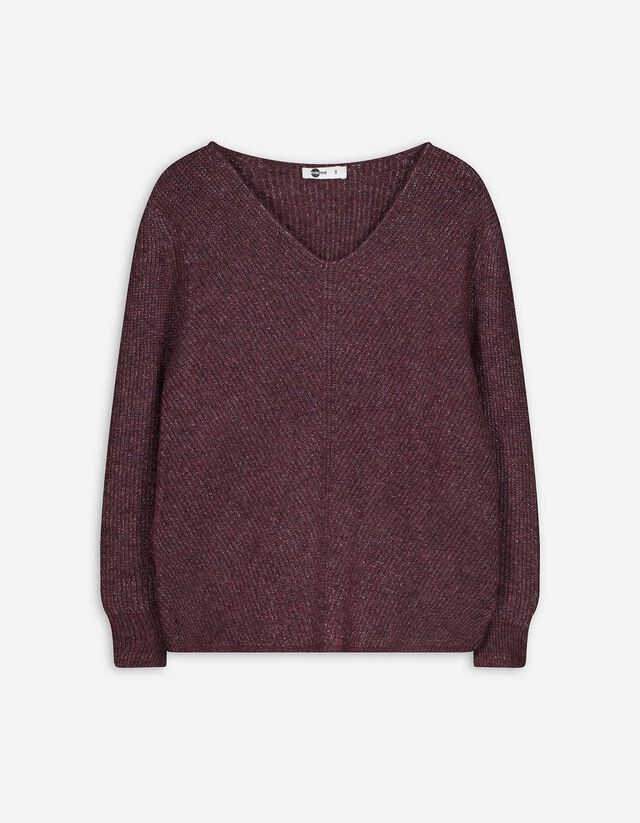 Trui - V-hals - donkerrood - Takko Fashion