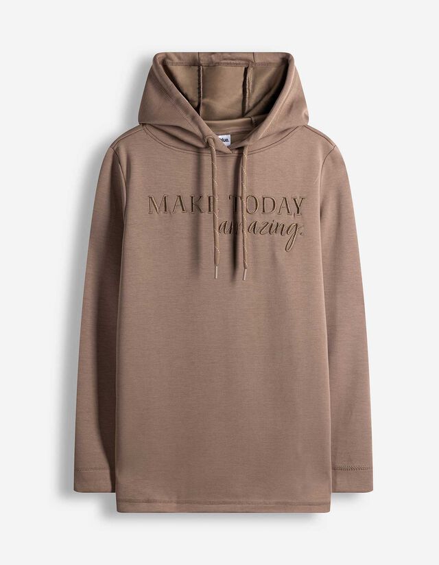 Tričko s dlouhým rukávem - Natištěný text - svetle hneda - Takko Fashion