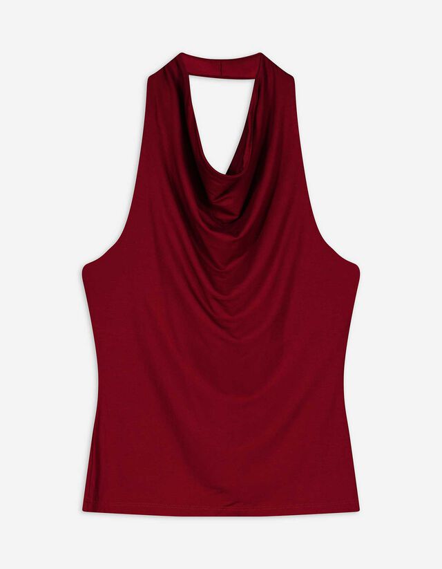 Top - Decolteu cascadă - Rosu inchis - Takko Fashion