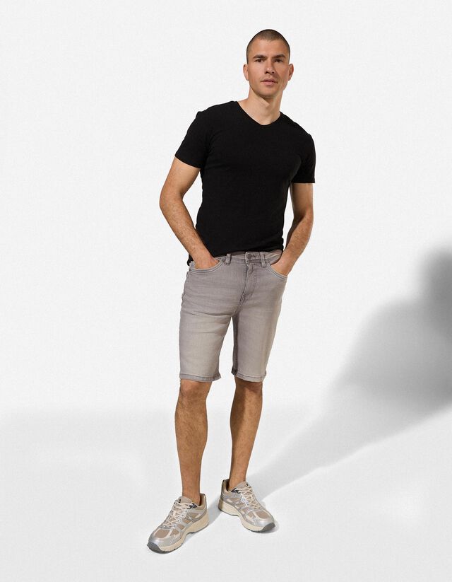 Denim short - Waseffecten - grijs - Takko Fashion